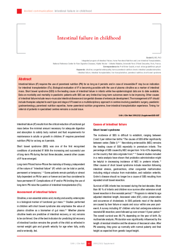 (PDF) Intestinal failure in childhood