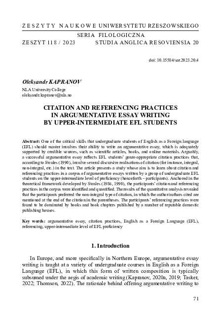 (PDF) CITATION AND REFERENCING PRACTICES IN ARGUMENTATIVE ESSAY WRITING ...