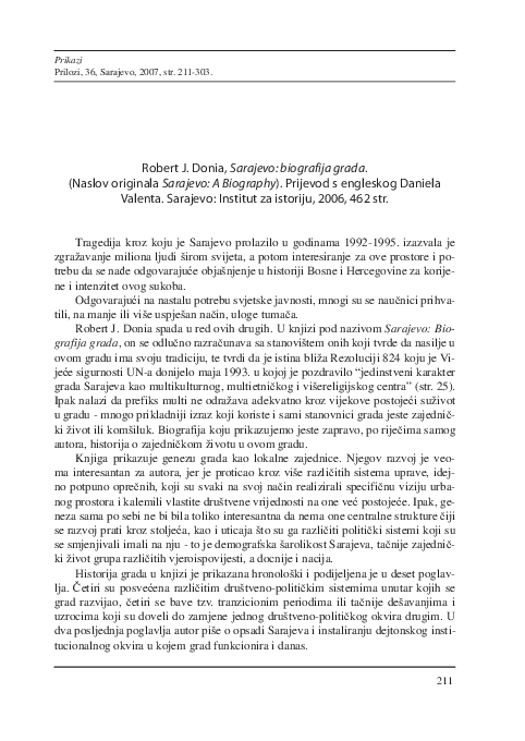 (PDF) Robert J. Donia, Sarajevo: biografija grada (Naslov originala ...