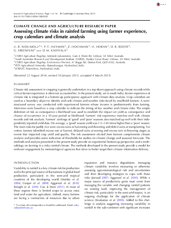 (PDF) Assessing climate risks in rainfed farming using farmer ...
