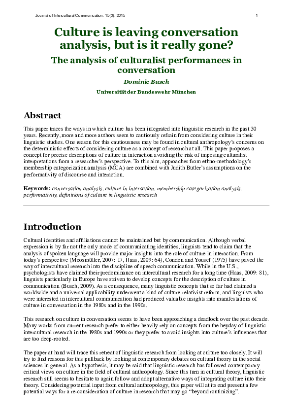 (PDF) Culture is leaving conversation analysis, but is it really gone ...