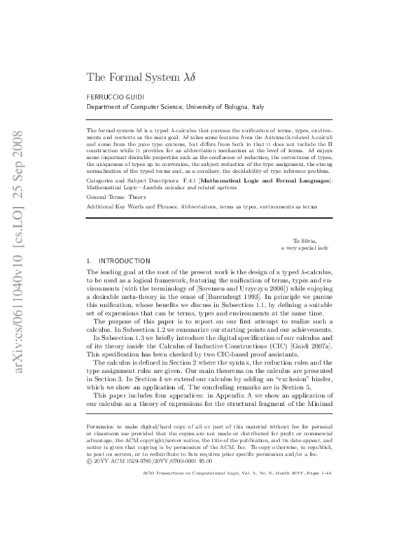 (PDF) The formal system λδ
