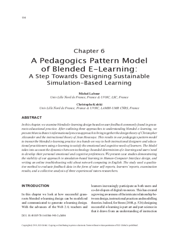 (PDF) A pedagogics pattern model of blended e-learning: a step towards designing sustainable ...
