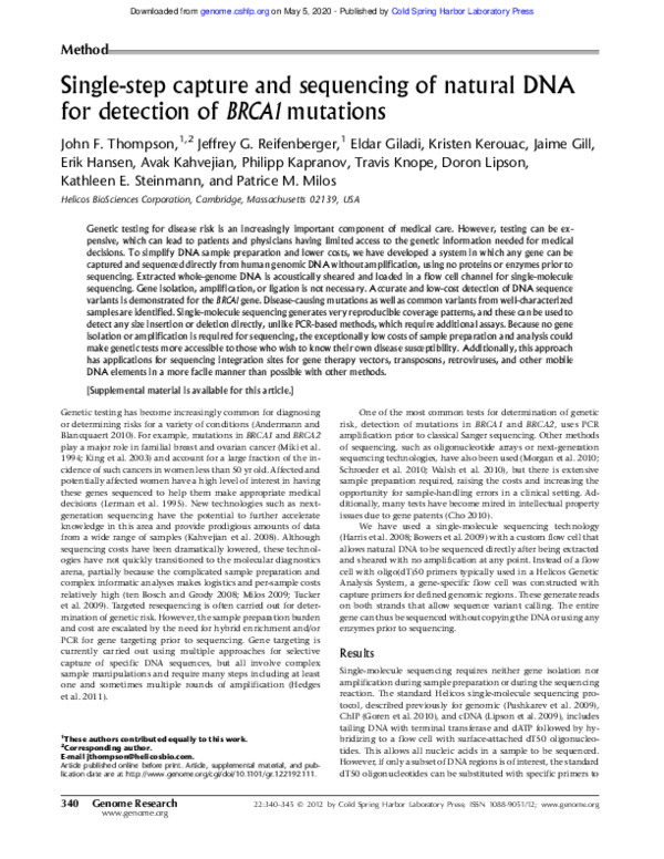 (PDF) Single-step capture and sequencing of natural DNA for detection of BRCA1 mutations