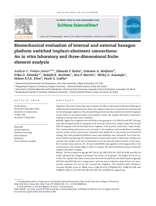 (PDF) Biomechanical evaluation of internal and external hexagon platform switched implant ...