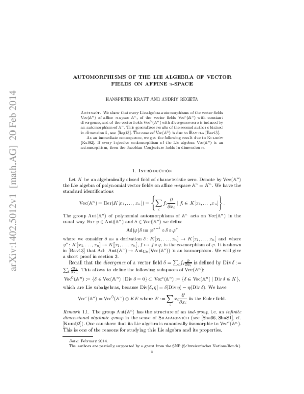 (PDF) Automorphisms of the Lie algebra of vector fields on affine n-space