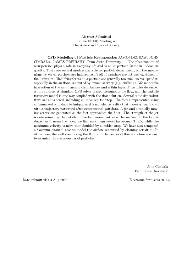 (PDF) CFD Modeling of Particle Resuspension