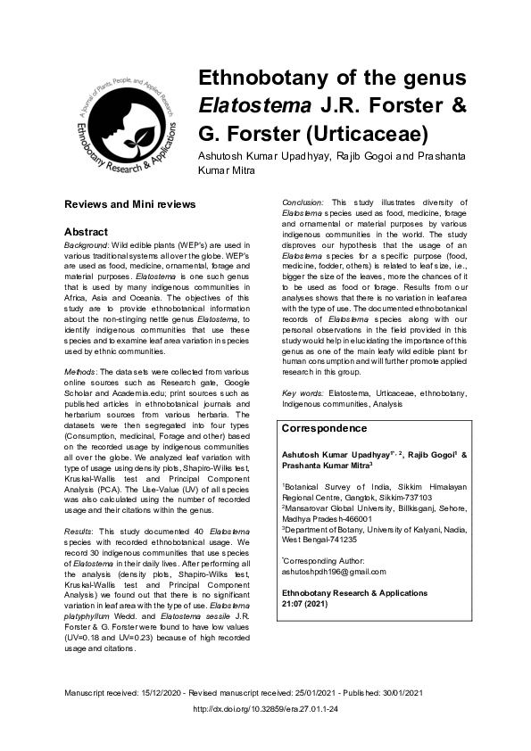 (PDF) Ethnobotany of the genus Elatostema J.R. Forster & G. Forster ...