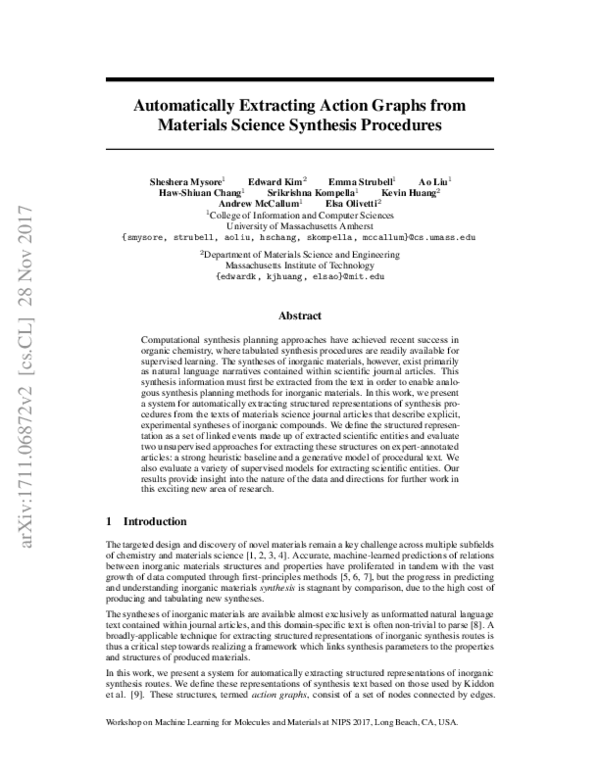 (PDF) Automatically Extracting Action Graphs from Materials Science Synthesis Procedures