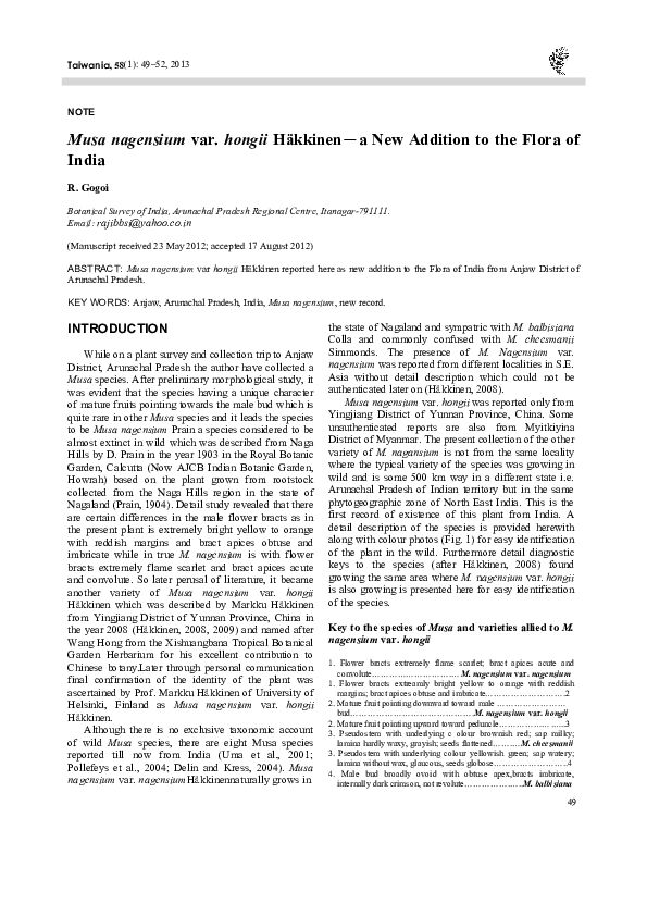 (PDF) ＂Musa nagensium＂ var. ＂hongii＂ Häkkinen-A New Addition to the ...