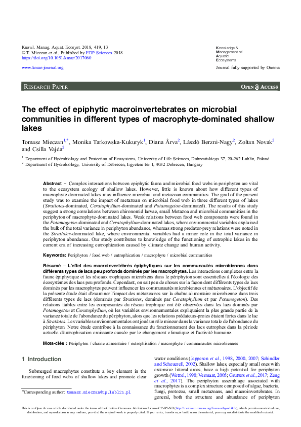 (PDF) The effect of epiphytic macroinvertebrates on microbial ...