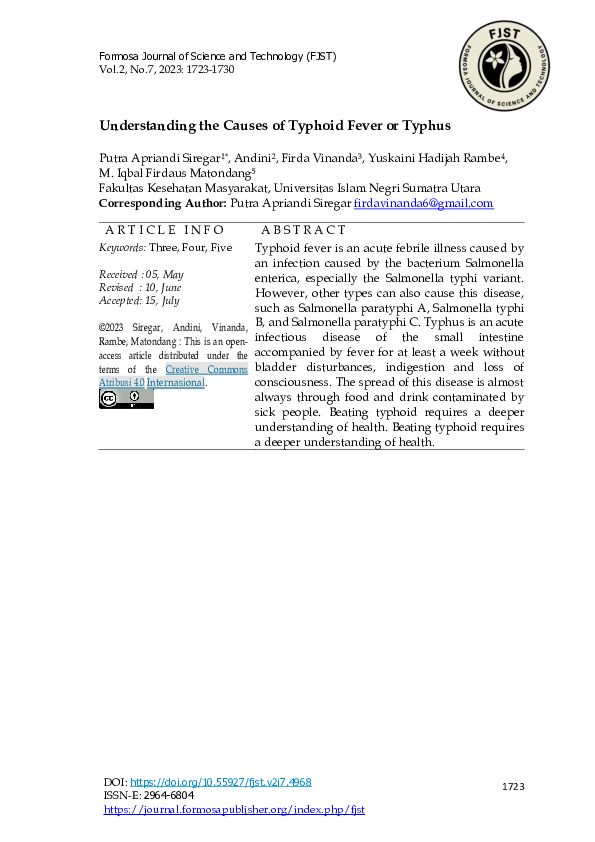 (PDF) Understanding the Causes of Typhoid Fever or Typhus