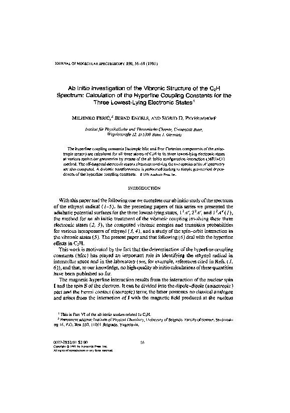 (PDF) Ab initio investigation of the vibronic structure of the C2H spectrum: Calculation of the ...
