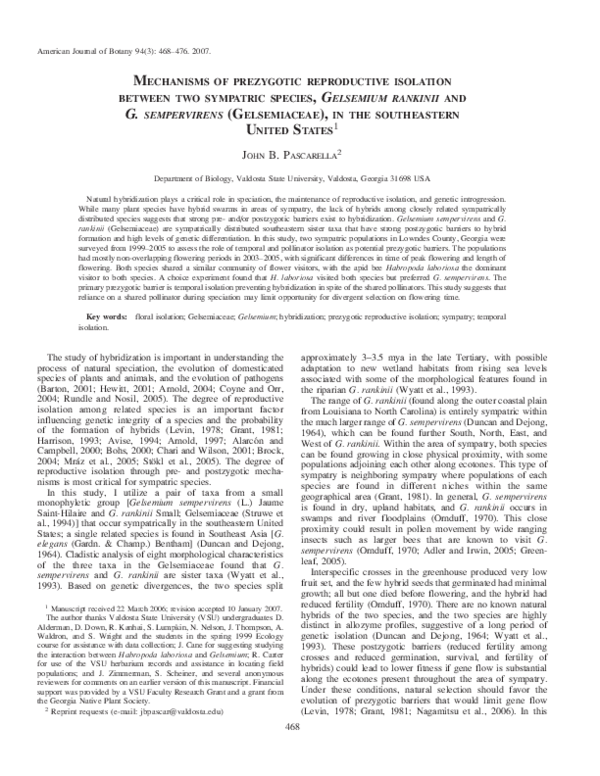 (PDF) Mechanisms of prezygotic reproductive isolation between two ...