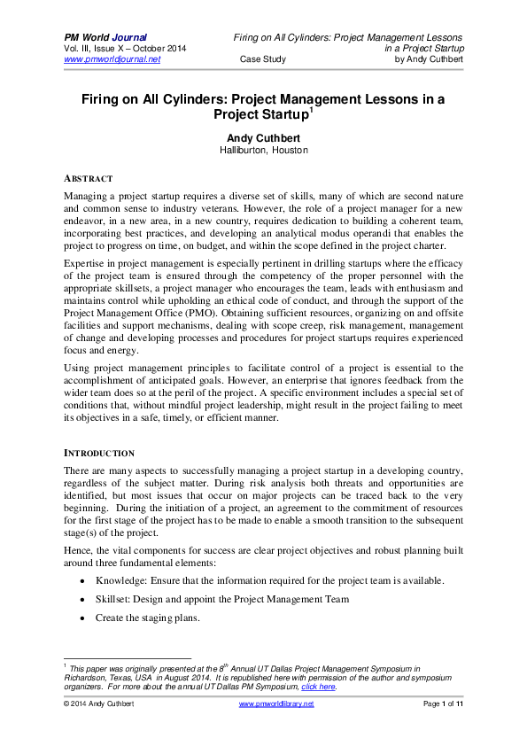 (PDF) Firing on All Cylinders: Project Management Lessons in a Project ...