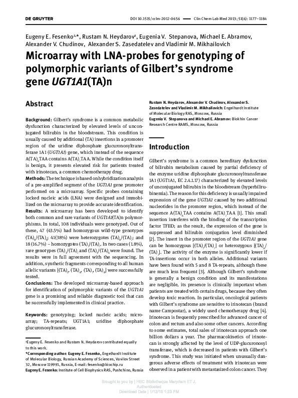 (PDF) Microarray with LNA-probes for genotyping of polymorphic variants ...