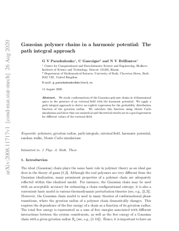 (PDF) Gaussian polymer chains in a harmonic potential: the path integral approach