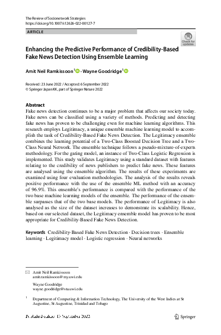 (PDF) Enhancing the Predictive Performance of Credibility-Based Fake News Detection Using ...