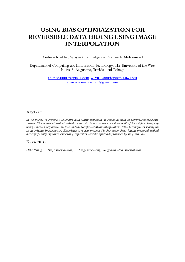 (PDF) Using Bias Optimiazation for Reversible Data Hiding using Image Interpolation | Wayne ...