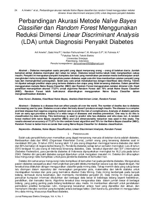 (PDF) Perbandingan Akurasi Metode Naive Bayes Classifier Dan Random Forest Menggunakan Reduksi ...