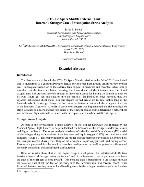 (PDF) STS-133 Space Shuttle External Tank Intertank Stringer Crack ...