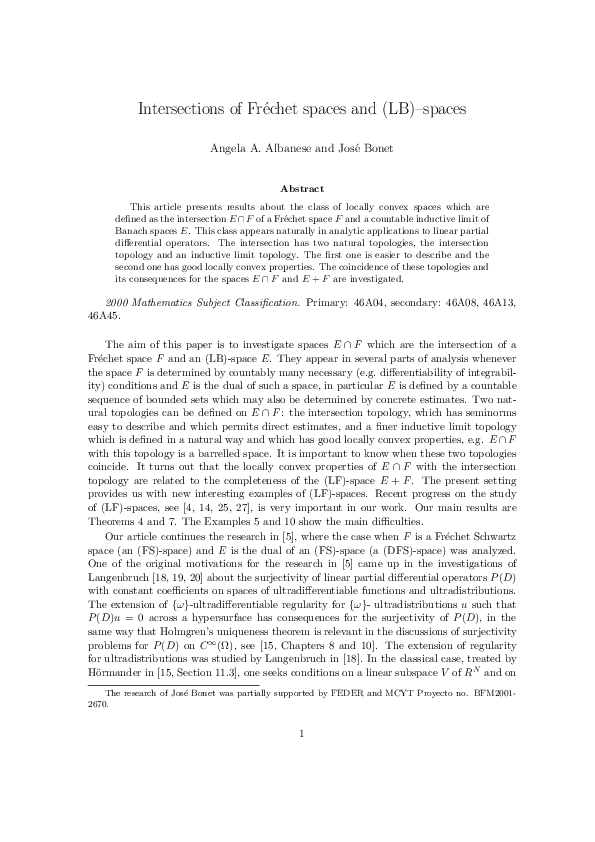 (PDF) Intersections of Fréchet Spaces and (LB)-Spaces