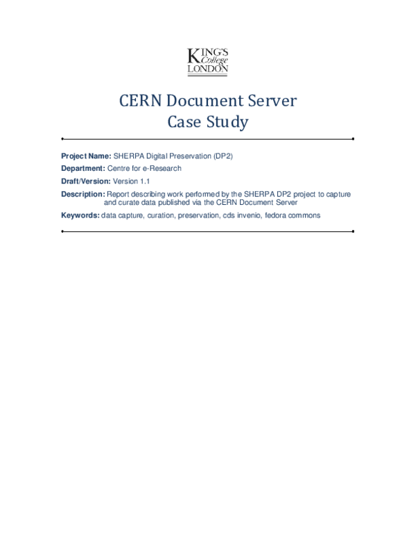 (PDF) CERN Document Server Preservation Case Study