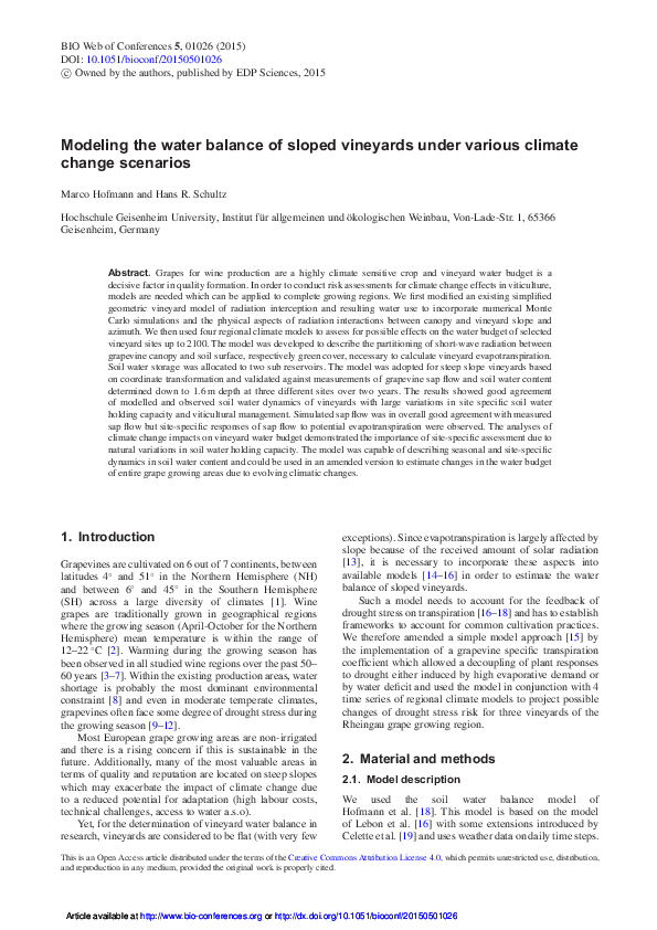 (PDF) Modeling the water balance of sloped vineyards under various ...
