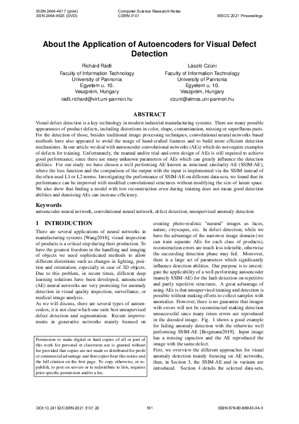Pdf About The Application Of Autoencoders For Visual Defect Detection