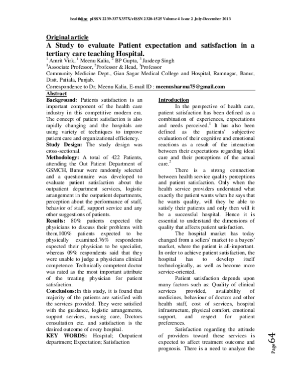 (PDF) A study to evaluate patient expectation and satisfaction in a ...