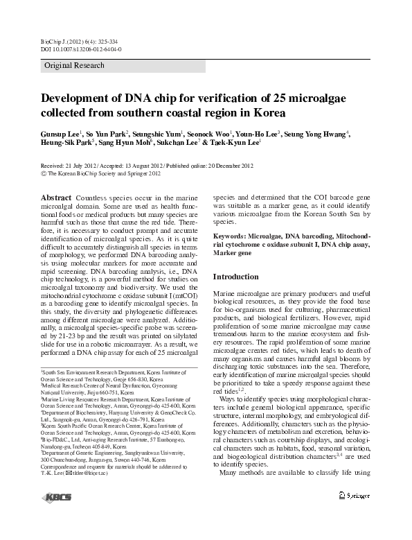 (PDF) Development of DNA chip for verification of 25 microalgae ...