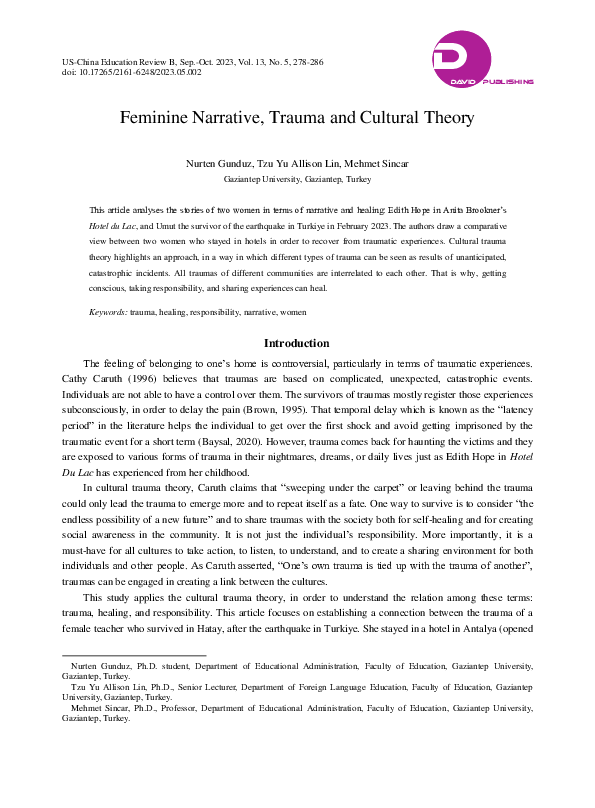 (PDF) Feminine Narrative, Trauma and Cultural Theory