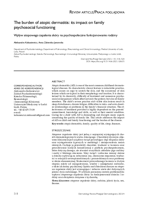 (PDF) The burden of atopic dermatitis: its impact on family ...