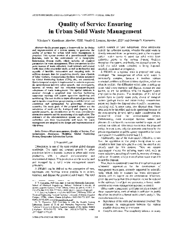 (PDF) Quality of service ensuring in urban solid waste management