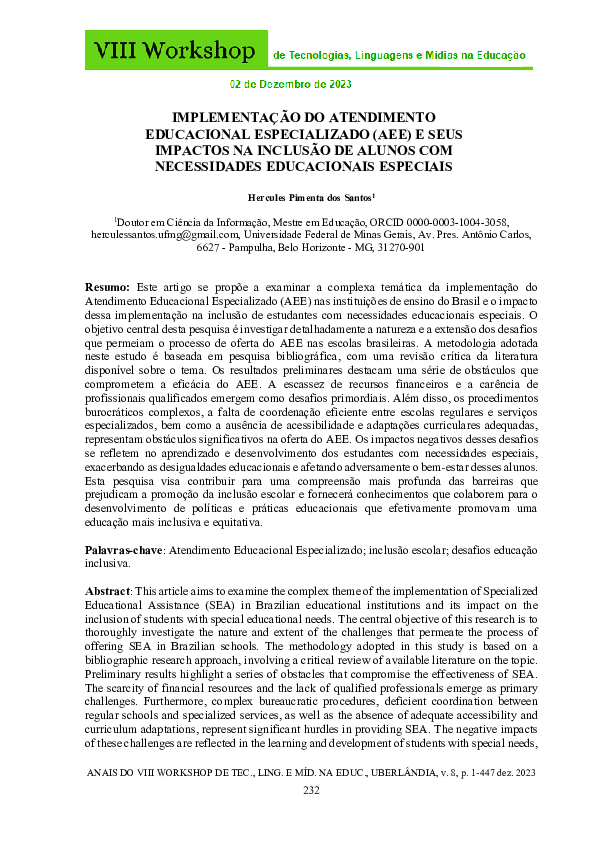 (PDF) IMPLEMENTAÇÃO DO ATENDIMENTO EDUCACIONAL ESPECIALIZADO (AEE) E ...