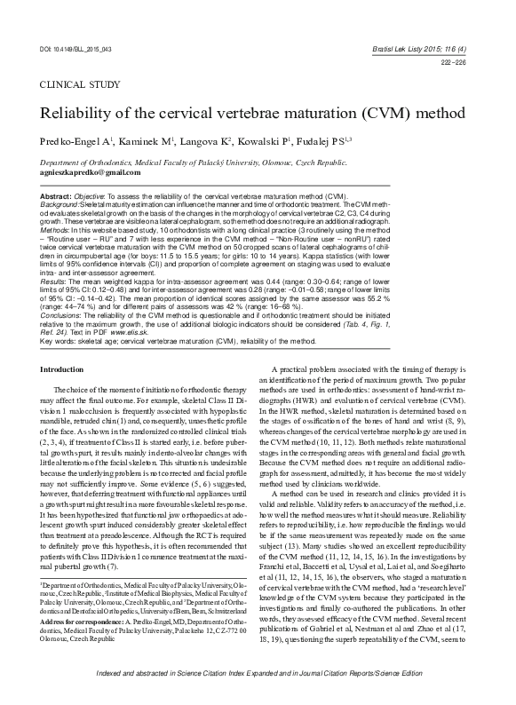 (PDF) Reliability of the cervical vertebrae maturation (CVM) method