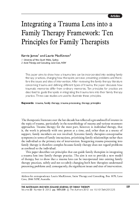 (PDF) Integrating a Trauma Lens into a Family Therapy Framework: Ten ...