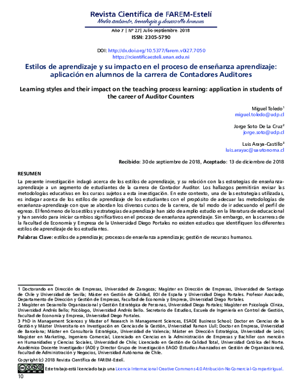 (PDF) Estilos de aprendizaje y su impacto en el proceso de enseñanza aprendizaje: aplicación en ...