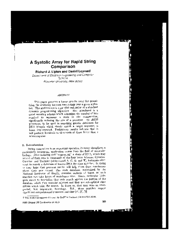 (PDF) A systolic array for rapid string comparison