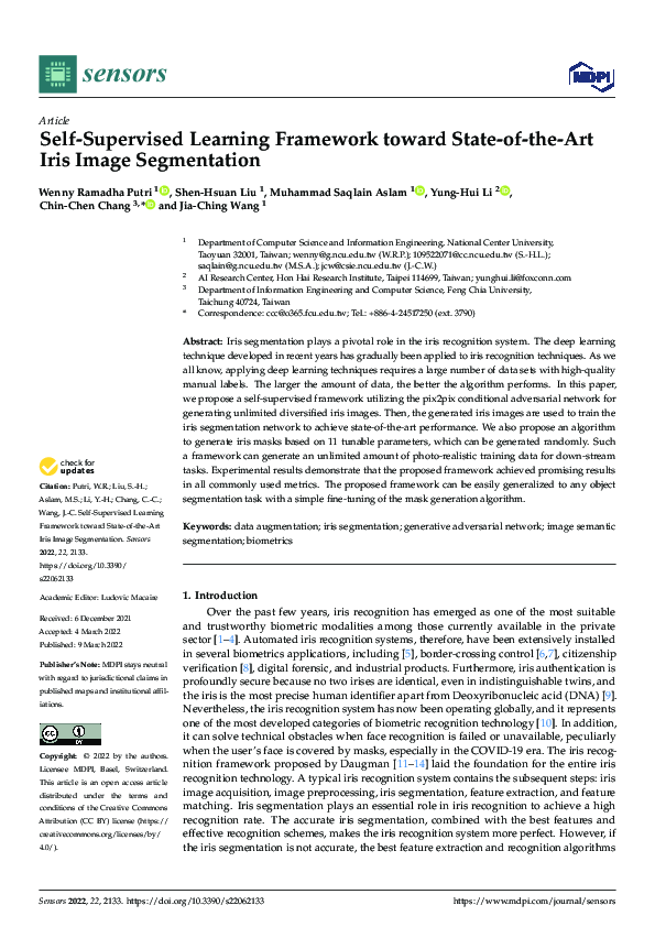 (PDF) Self-Supervised Learning Framework toward State-of-the-Art Iris Image Segmentation