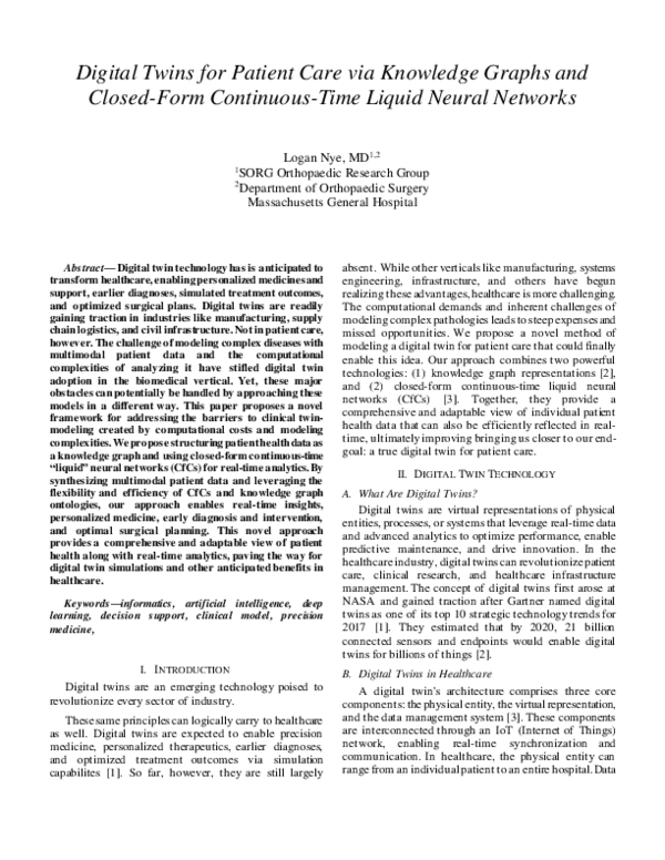 (PDF) Digital Twins for Patient Care via Knowledge Graphs and Closed-Form Continuous-Time Liquid ...