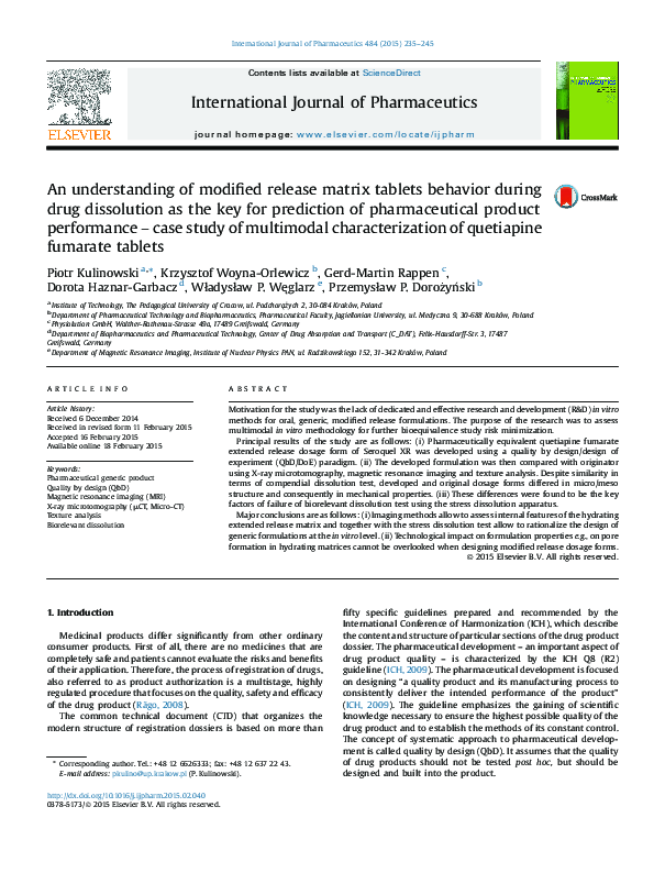 (PDF) An understanding of modified release matrix tablets behavior ...
