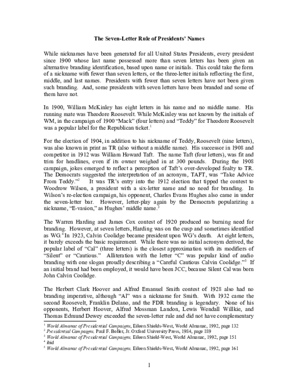 (DOC) Seven Letter Rule of Presidents Names