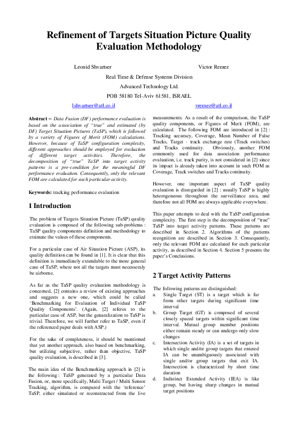 (PDF) Refinement of targets situation picture quality evaluation ...