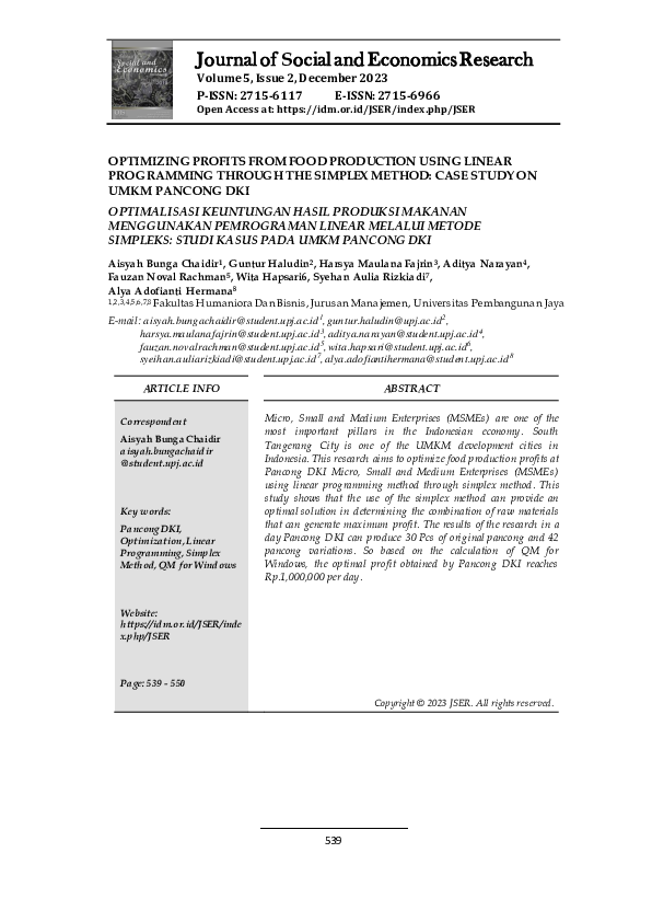 (PDF) OPTIMIZING PROFITS FROM FOOD PRODUCTION USING LINEAR PROGRAMMING THROUGH THE SIMPLEX ...