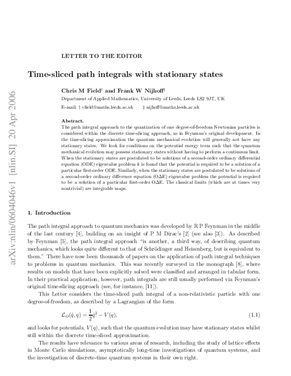 (PDF) Time-sliced path integrals with stationary states