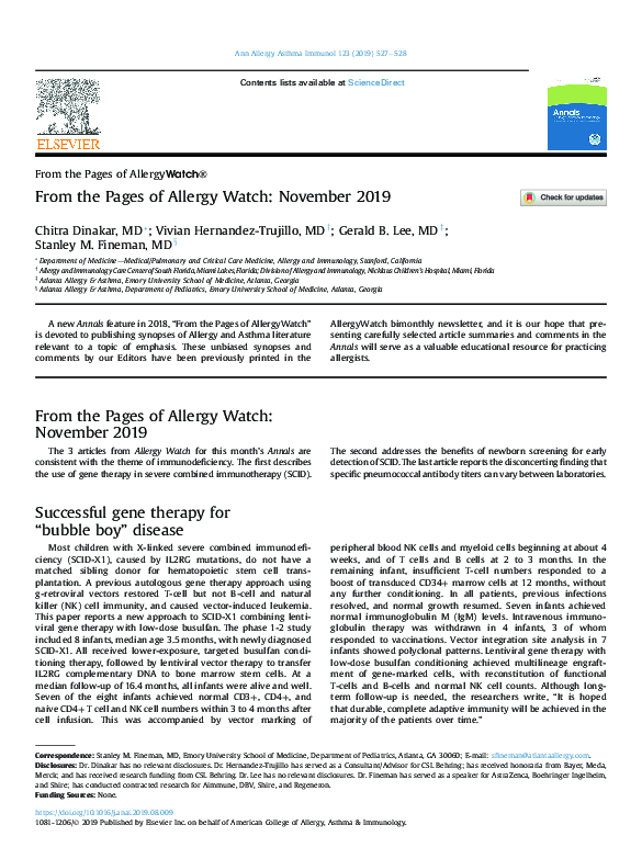 (PDF) From the Pages of Allergy Watch: November 2019