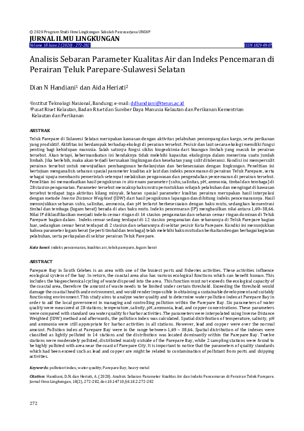 (PDF) Analisis Sebaran Parameter Kualitas Air dan Indeks Pencemaran di ...