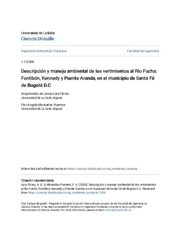 (PDF) Descripción y manejo ambiental de los vertimientos al Rio Fucha ...