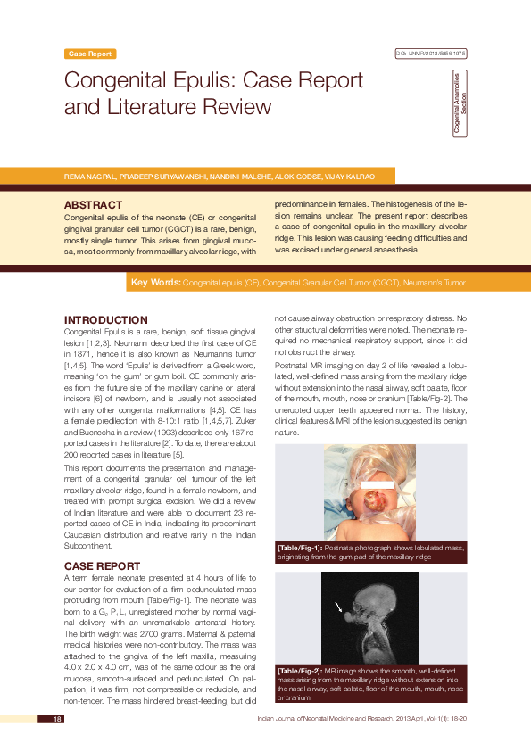 (PDF) Congenital Epulis: Case Report and Literature Review